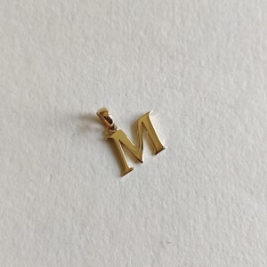14K Gold Initial M Pendant, Solid Yellow Gold Initial M Charm Pendant ...