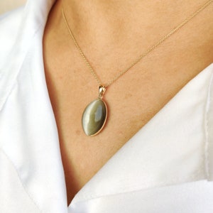 Natural Cat's Eye Pendant, 14K Solid Yellow Gold Cats Eye Pendant, June ...