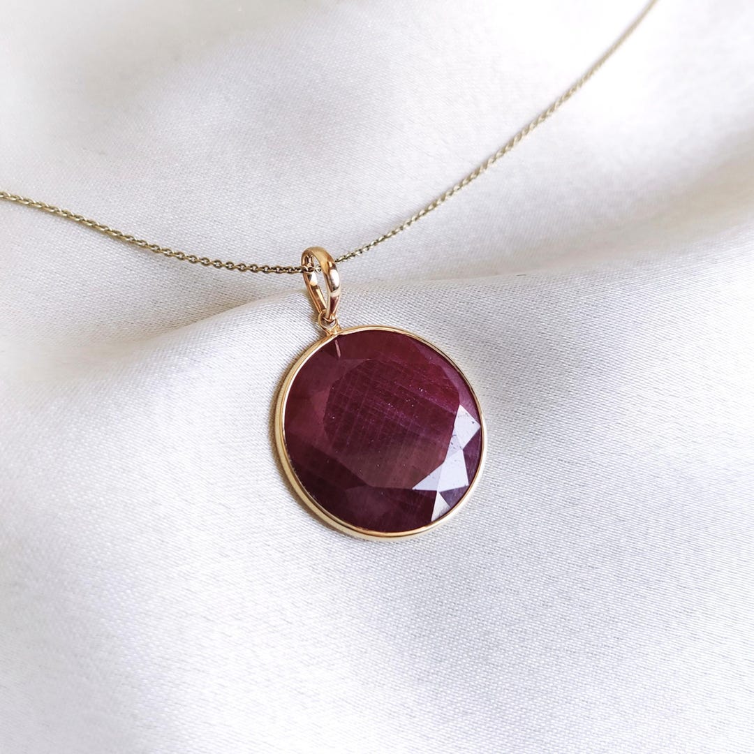 Natural Ruby Pendant, 14K Solid Yellow Gold Ruby Pendant, July ...