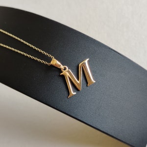 14K Gold Initial M Pendant, Solid Yellow Gold Initial M Charm Pendant ...