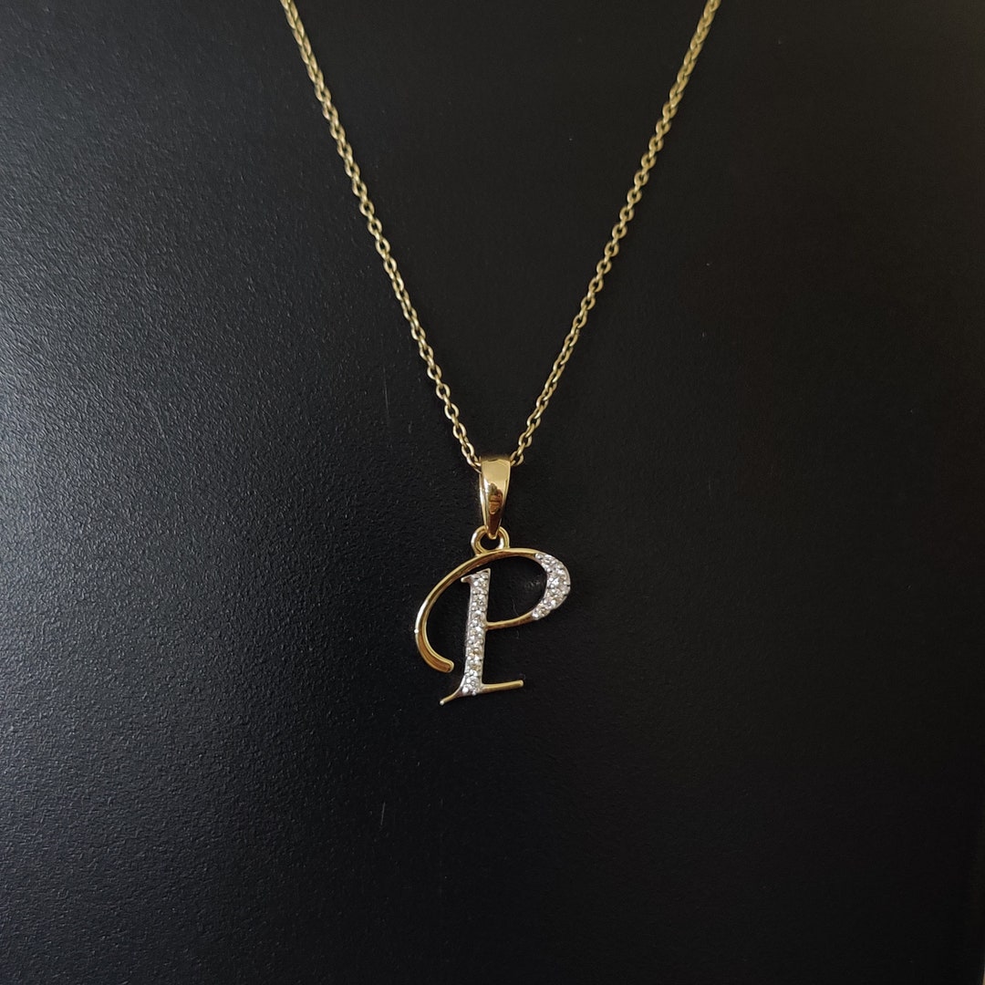 14K Gold Initial P Pendant, Solid Yellow Gold Initial P Charm Pendant ...
