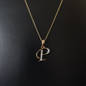 14K Gold Initial P Pendant, Solid Yellow Gold Initial P Charm Pendant ...