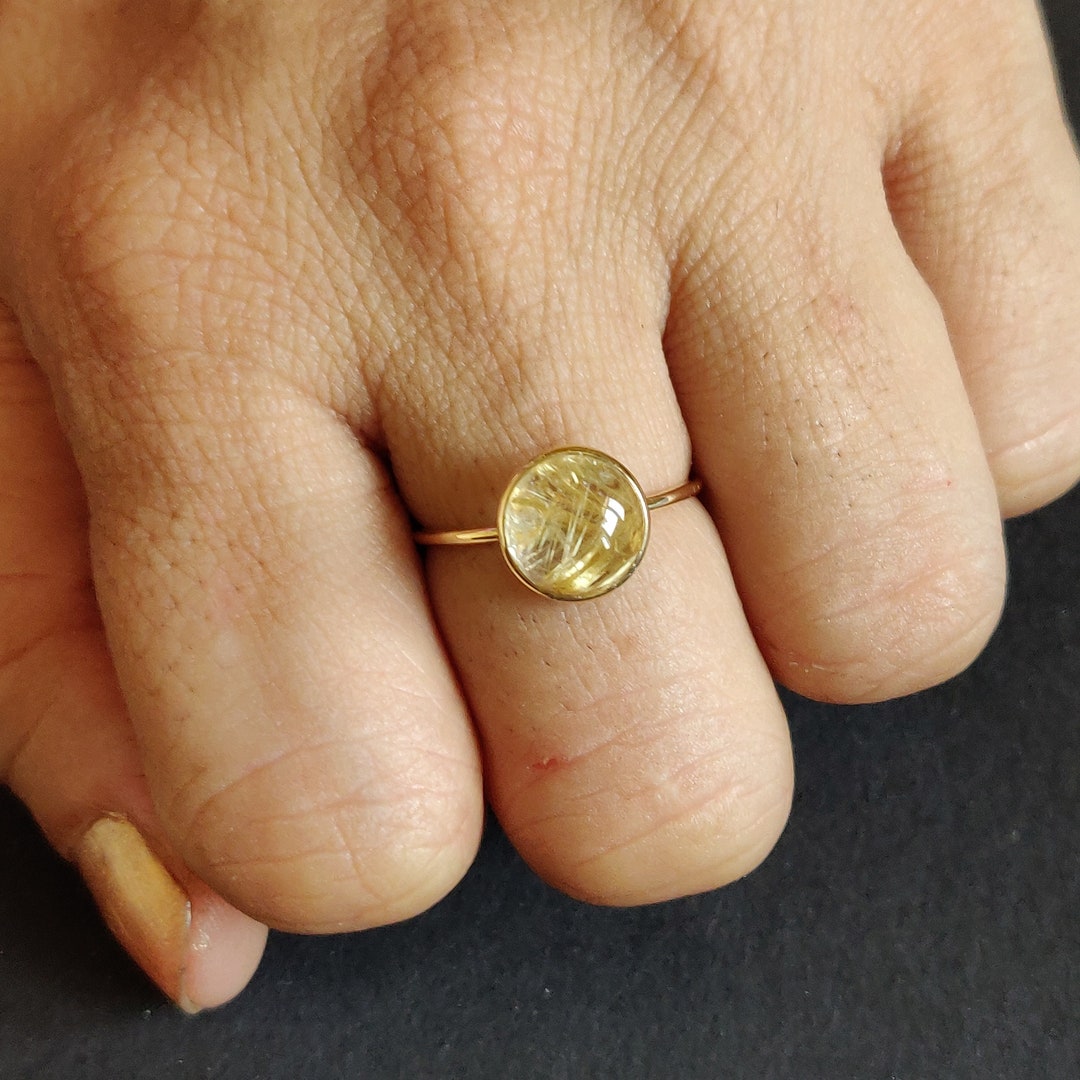 Natural Golden Rutile Ring, 14K Solid Yellow Gold Golden Rutile Ring ...
