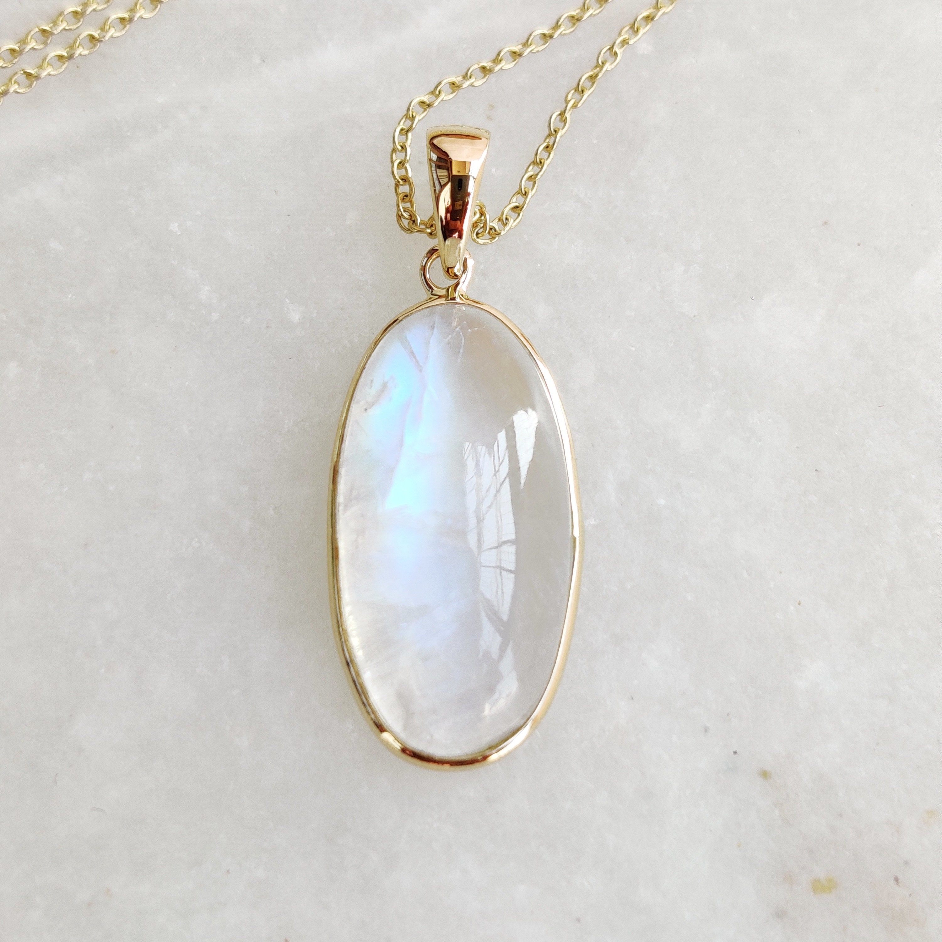 14k Gold Pendantsmoonstone Necklace Rainbow Moonstone 14k | Etsy