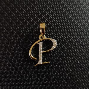 14K Gold Initial P Pendant, Solid Yellow Gold Initial P Charm Pendant ...