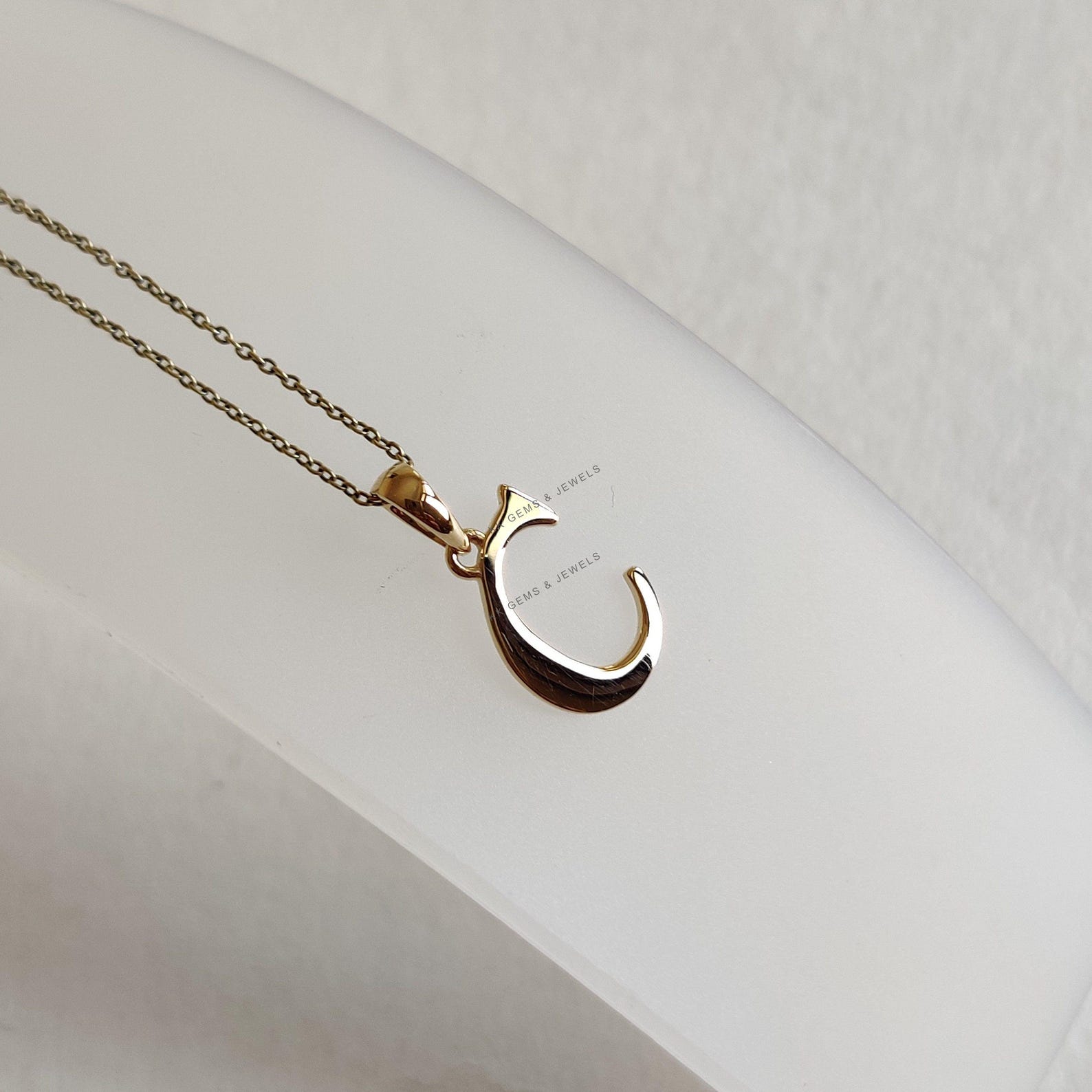 14K Solid Gold Initial C Pendant, Letter Charm - Etsy