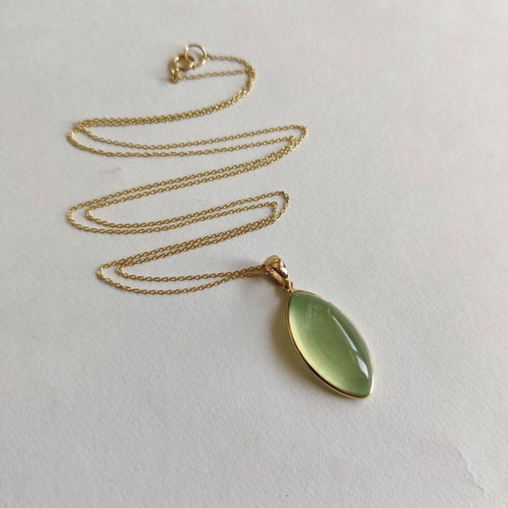 Natural Prehnite Pendant 14K Solid Gold Prehnite Necklace | Etsy