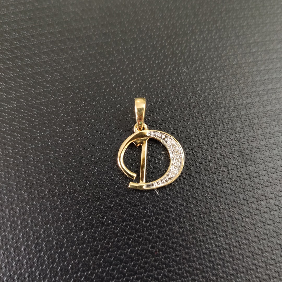 14K Gold Initial D Pendant, Solid Yellow Gold Initial D Charm Pendant ...