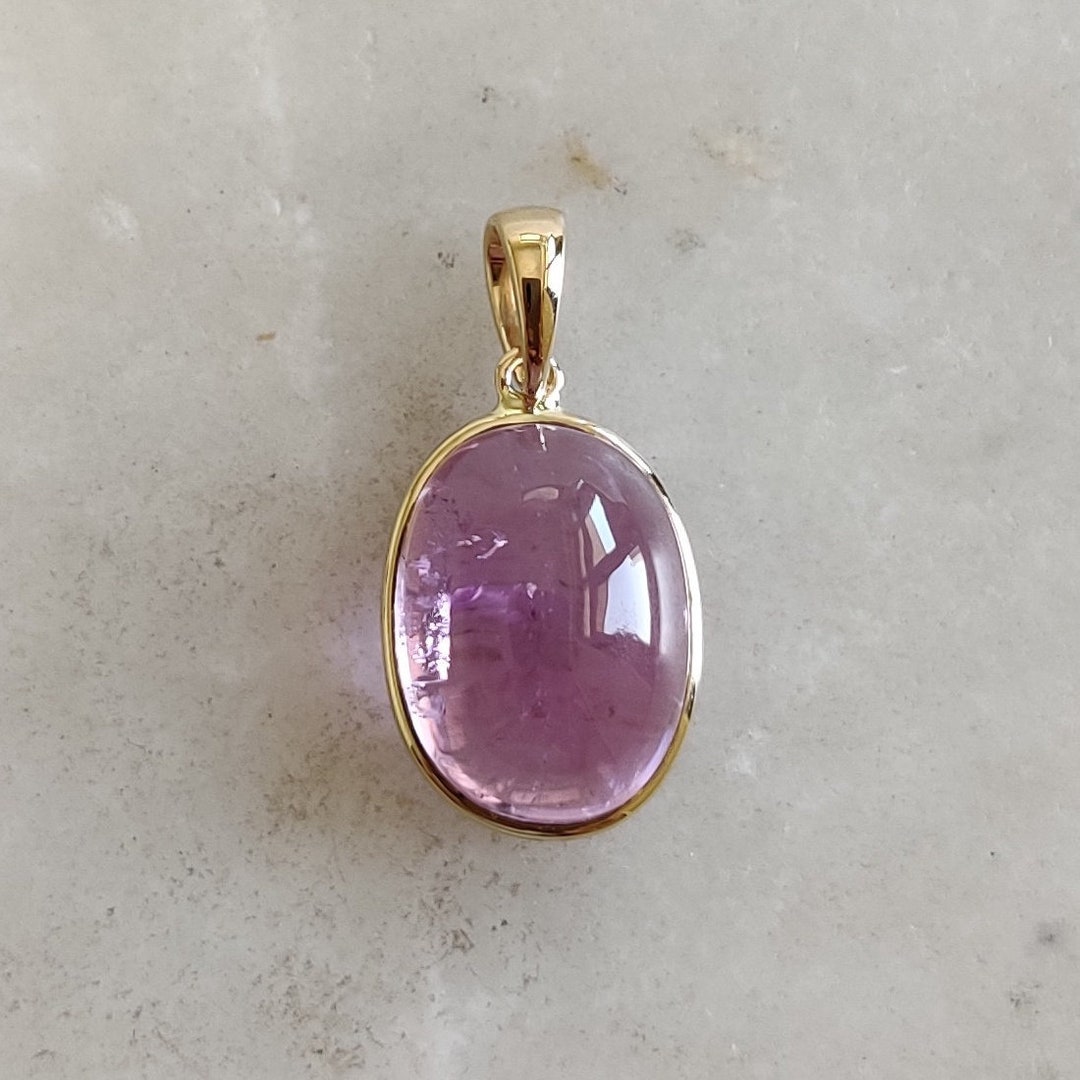 Natural Kunzite Pendant, 14K Solid Yellow Gold Kunzite Pendant ...