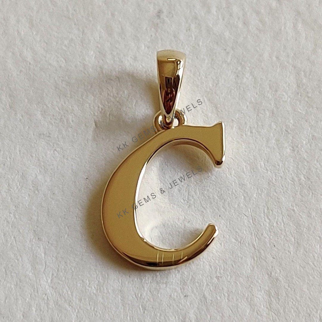 14K Solid Gold Initial C Pendant, Letter Charm - Etsy