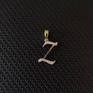 14K Gold Initial Z Pendant, Solid Yellow Gold Initial Z Charm Pendant ...