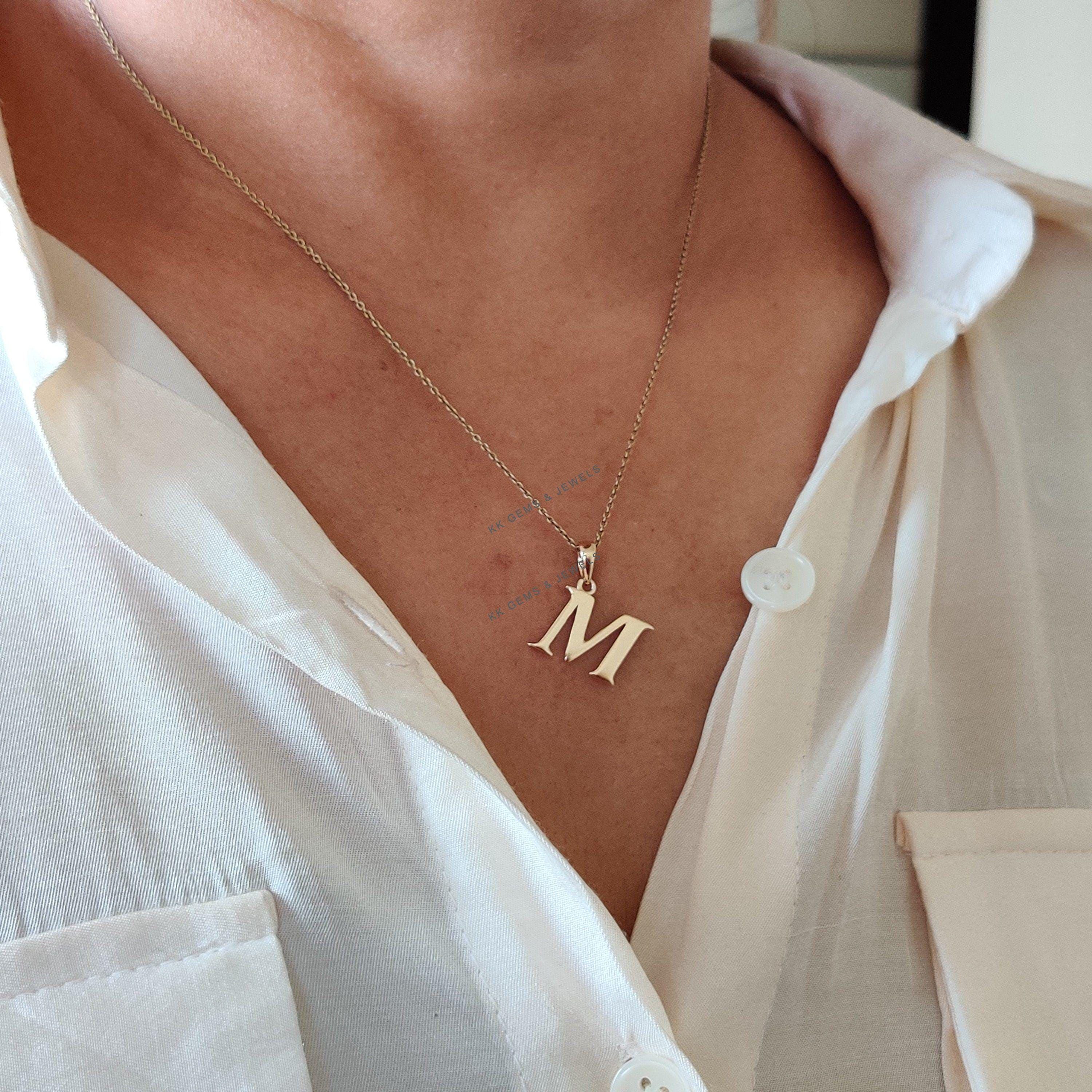 14K Solid Yellow Gold Initial M Pendant, Particular Charm - Etsy