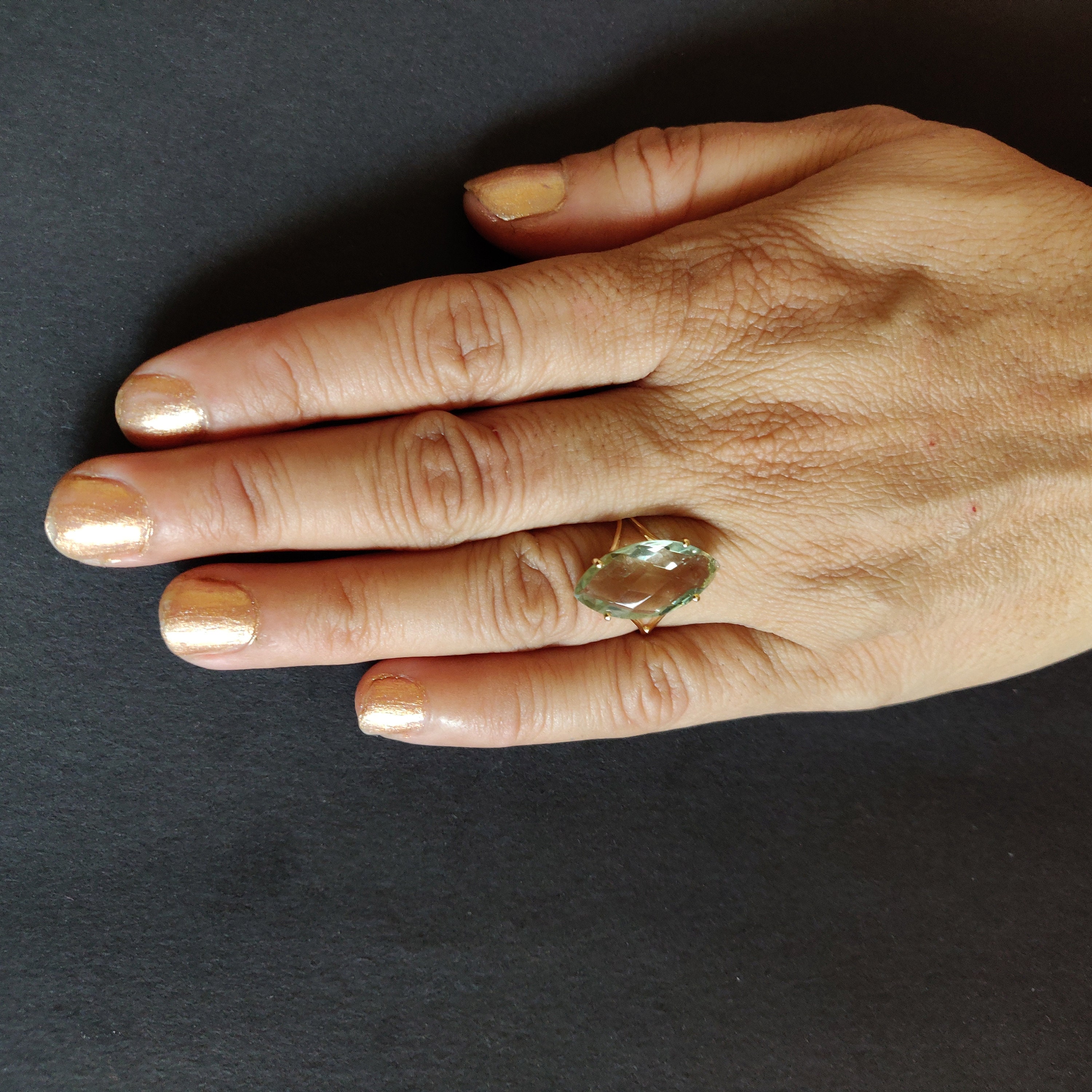 14K Yellow Solid Gold Gemstone Ring Natural Green Amethyst | Etsy