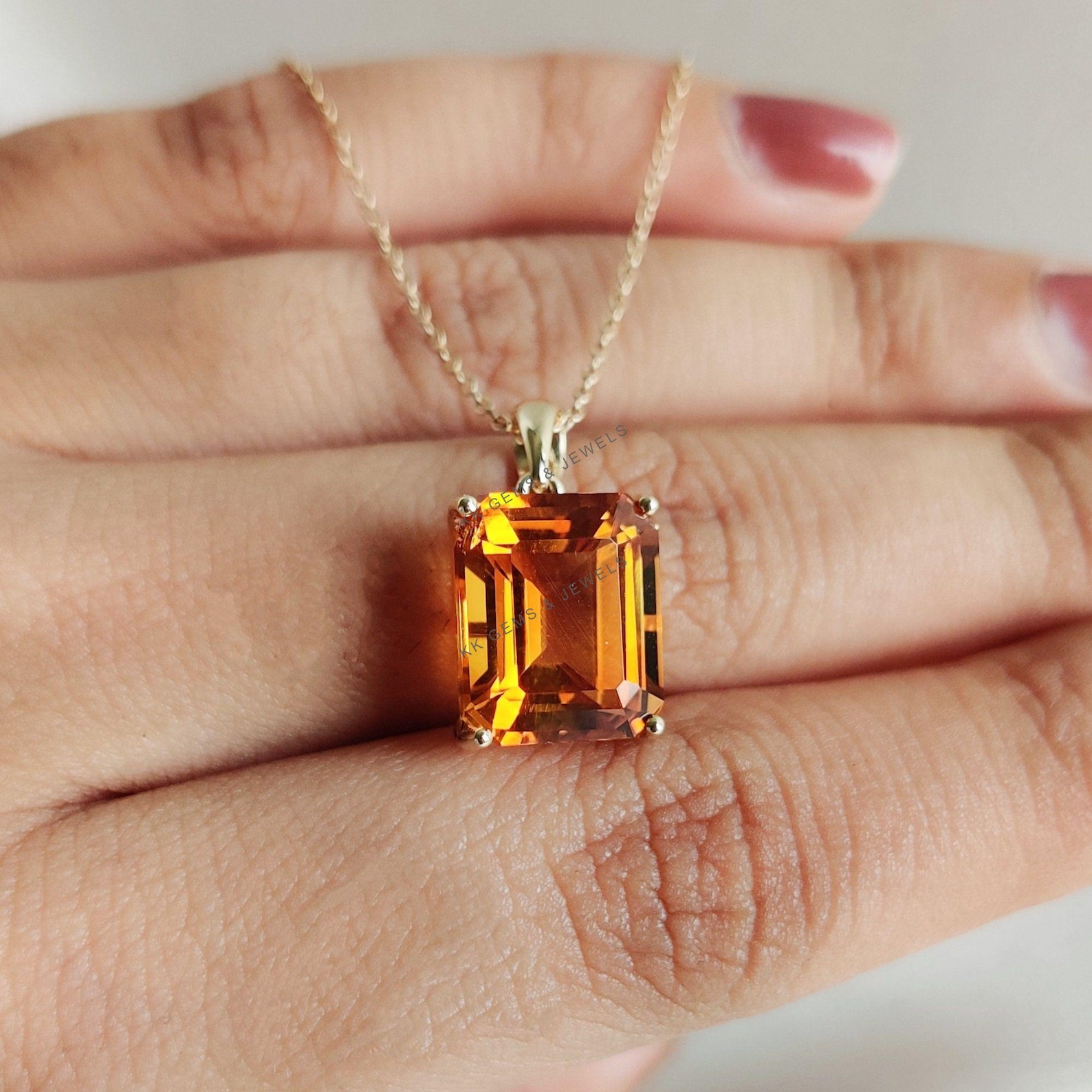 Natural Madeira Citrine Pendant, 14K Solid Yellow Gold, November ...