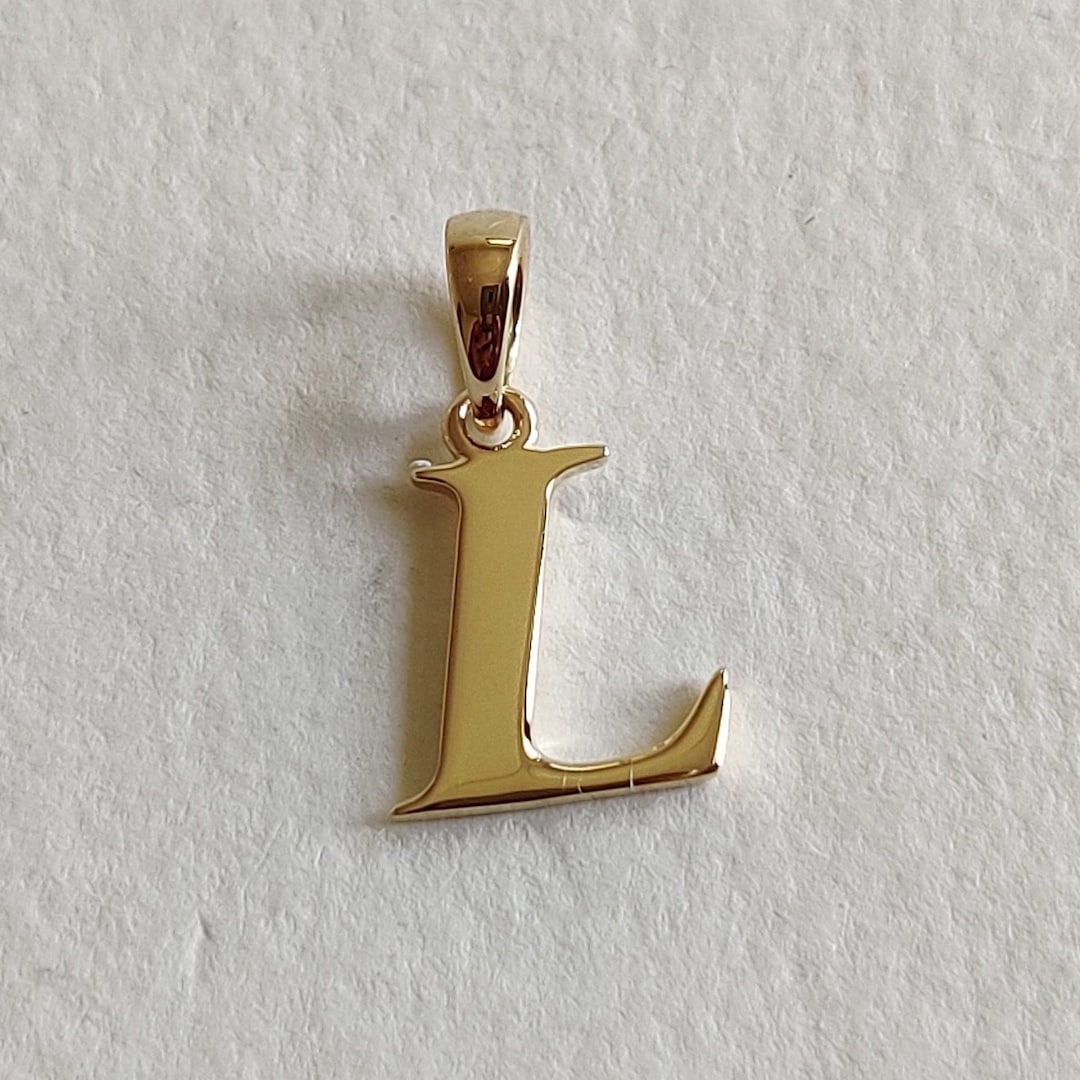14K Gold Initial L Pendant, Solid Yellow Gold Initial L Charm Pendant ...