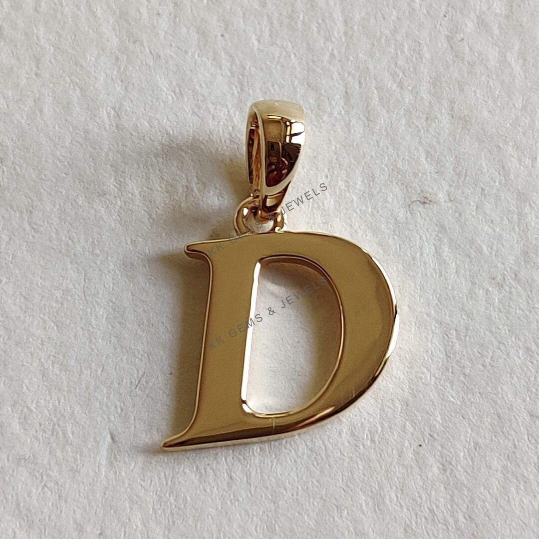 14K Gold Initial D Pendant, Solid Yellow Gold Initial D Charm Pendant ...