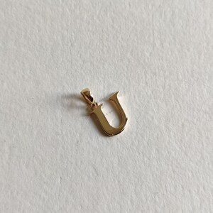 14K Gold Initial U Pendant, Solid Yellow Gold Initial U Charm Pendant ...
