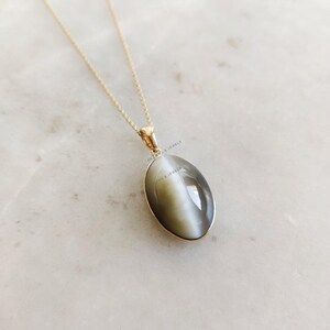 Natural Cat's Eye Pendant, 14K Solid Yellow Gold Cats Eye Pendant, June ...