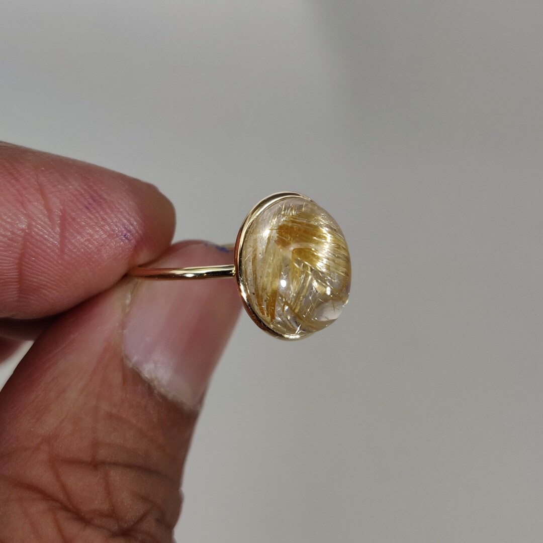 Natural Golden Rutile Ring, 14K Solid Yellow Gold Golden Rutile Ring ...