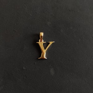 14K Gold Initial Y Pendant, Solid Yellow Gold Initial Y Charm Pendant, Gold Charm Pendant ...