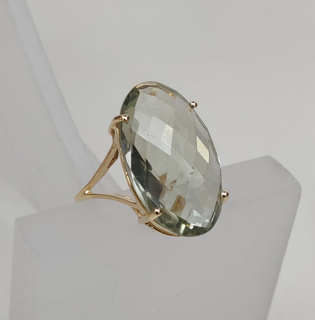 Natural Green Amethyst Ring, 14K Solid Yellow Gold Green Amethyst Ring ...
