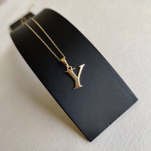 14K Gold Initial Y Pendant, Solid Yellow Gold Initial Y Charm Pendant ...