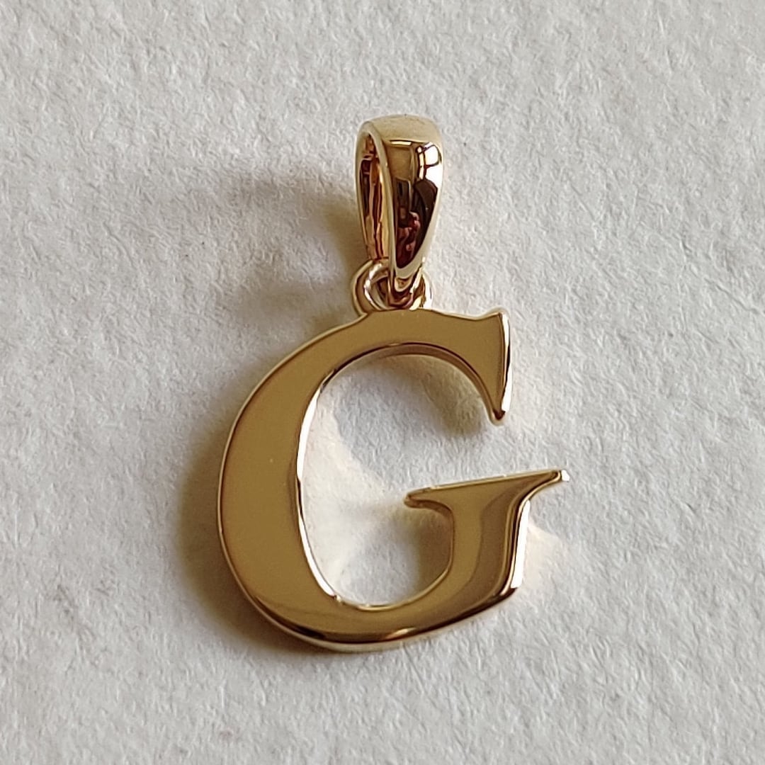14K Gold Initial G Pendant, Solid Yellow Gold Initial G Charm Pendant ...