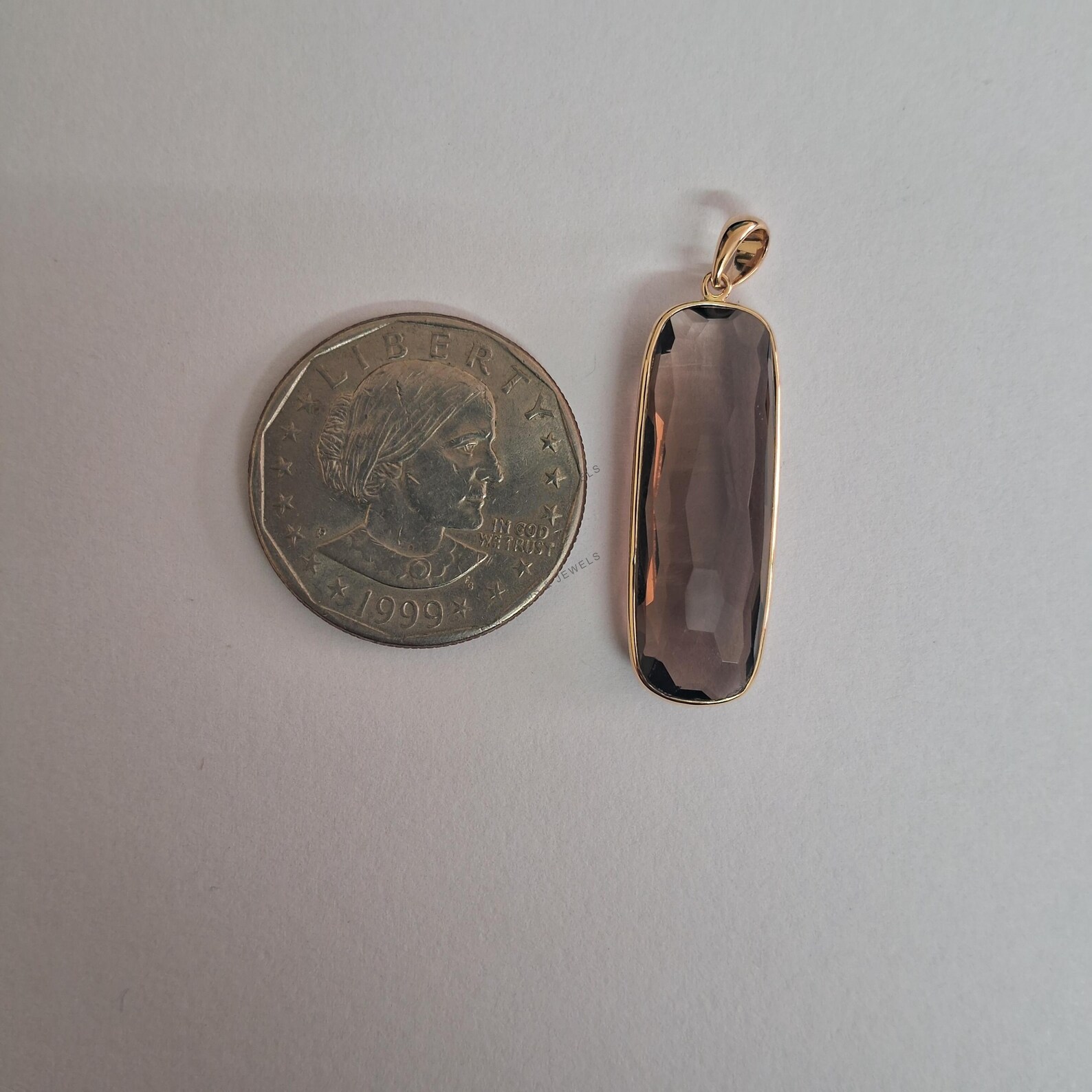 14K Solid Yellow Gold Smoky Quartz Bezel Pendant, Rectangle Cut - Etsy UK