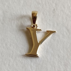 14K Gold Initial Y Pendant, Solid Yellow Gold Initial Y Charm Pendant, Gold Charm Pendant ...