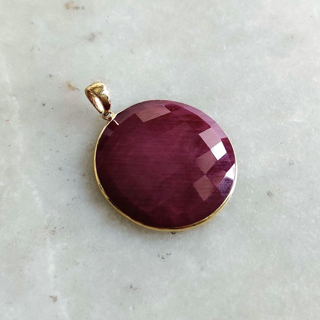 Natural Ruby Pendant, 14K Solid Gold Ruby Pendant, Solid Yellow Gold ...