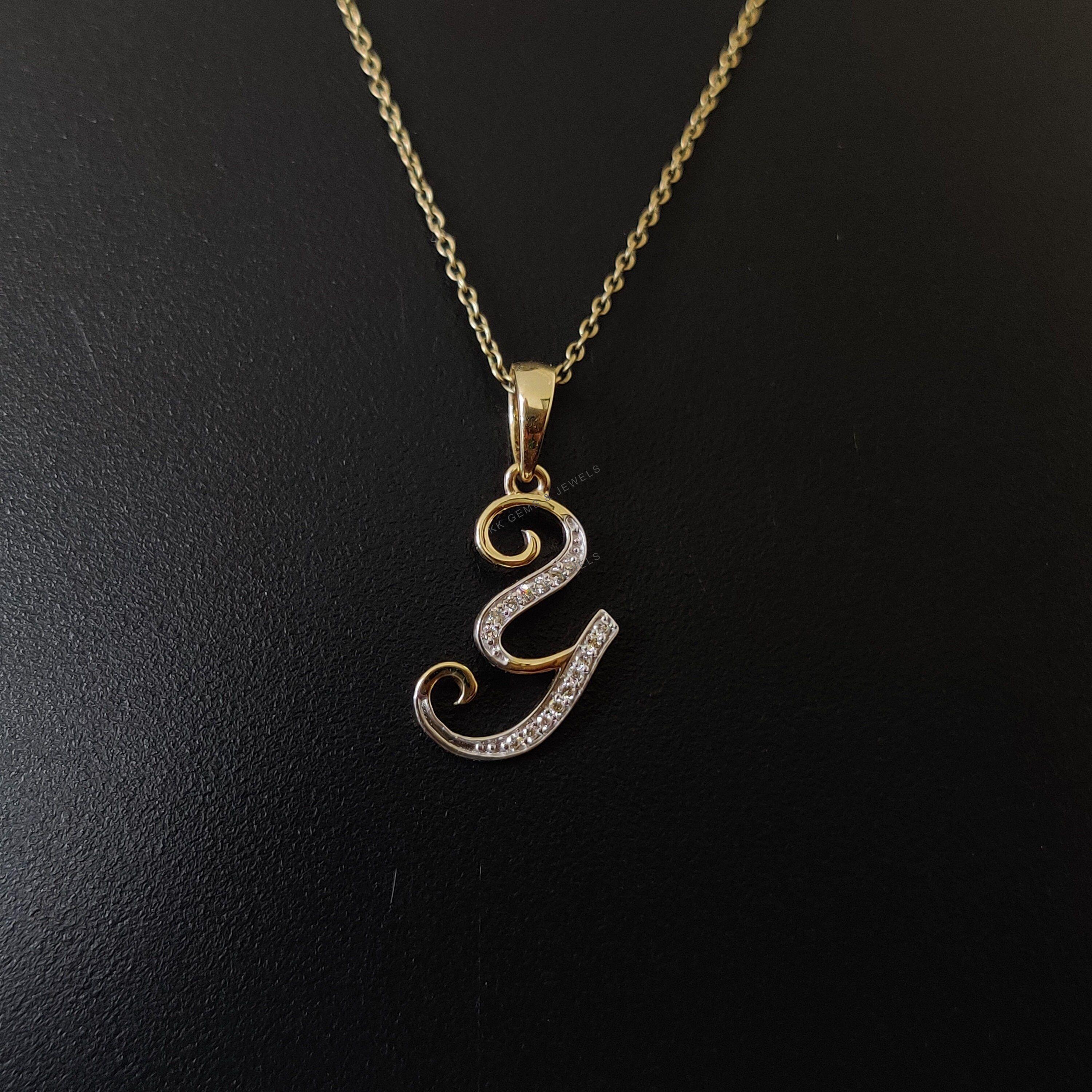 14K Gold Initial Y Pendant, Solid Yellow Gold Initial Y Charm Pendant ...