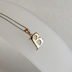 14K Gold Initial B Pendant, Solid Yellow Gold Initial B Charm Pendant ...