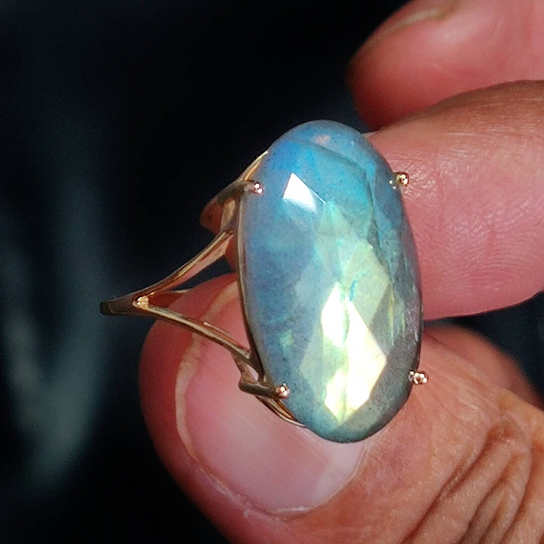 14K Yellow Solid Gold Labradorite Ring, Natural Labradorite Ring ...