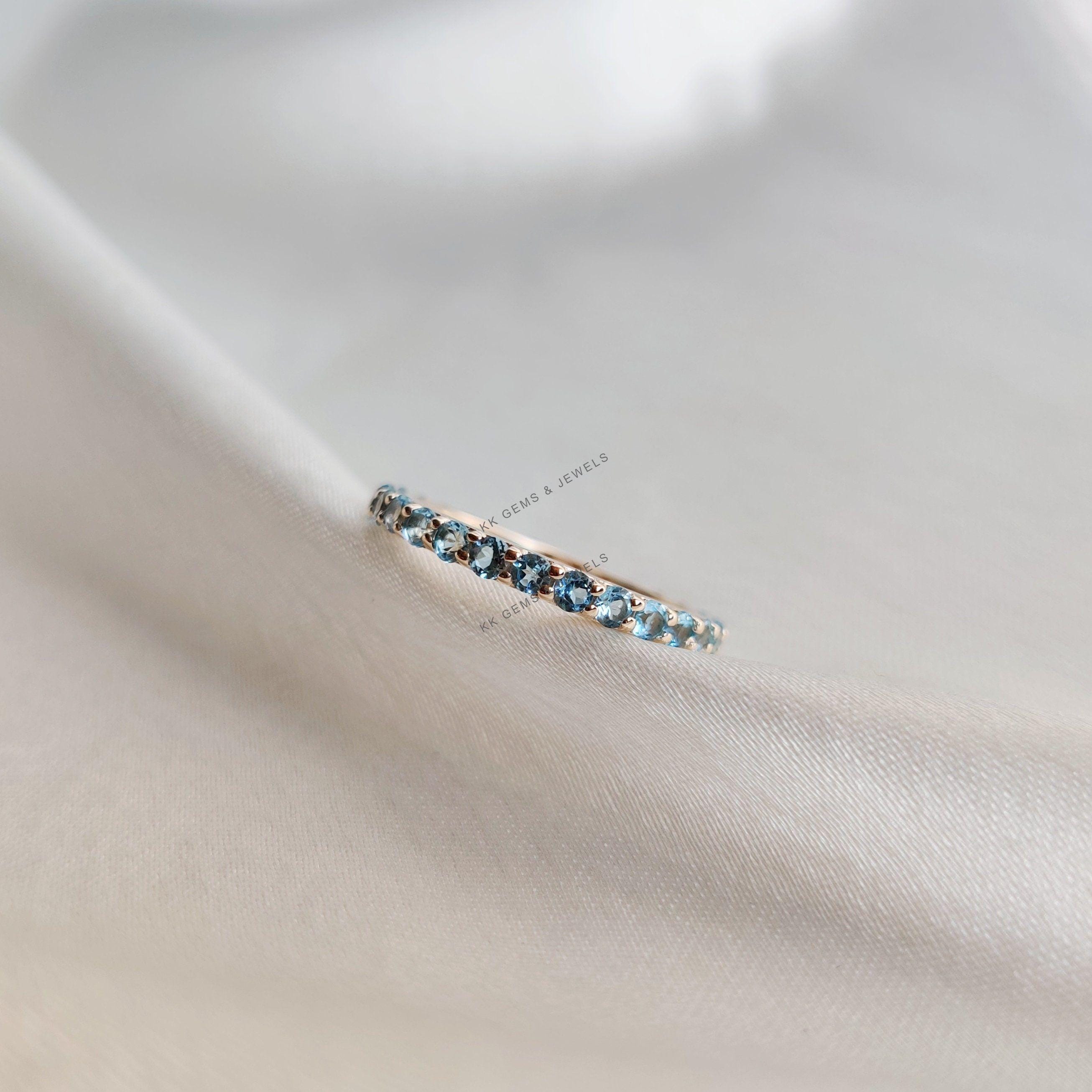 Natural Sky Blue Topaz Eternity Ring, 14K Solid Yellow Gold Infinity ...