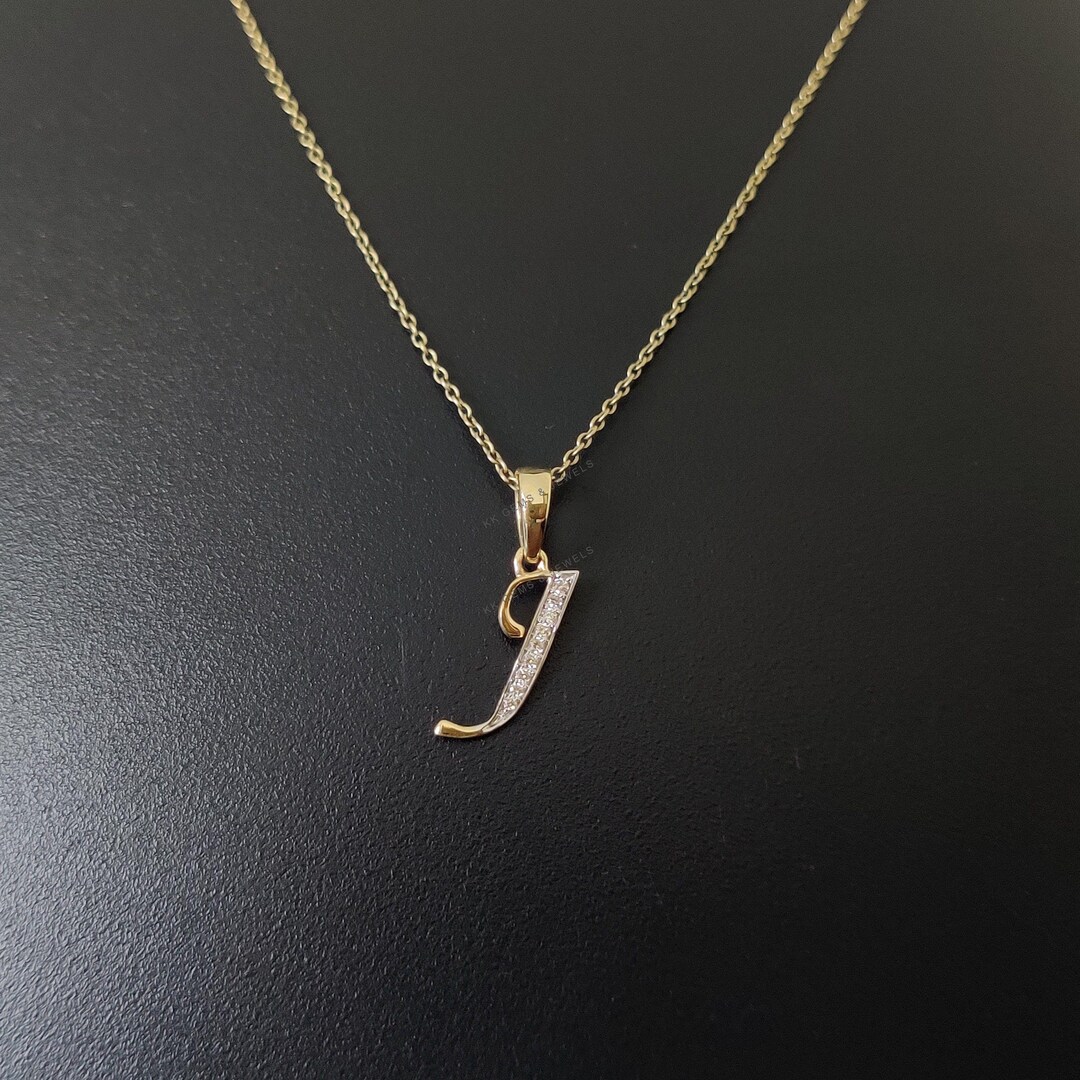 14K Gold Initial J Pendant, Solid Yellow Gold Initial J Charm Pendant ...