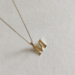 14K Gold Initial M Pendant, Solid Yellow Gold Initial M Charm Pendant ...