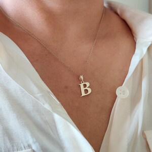 14K Gold Initial B Pendant, Solid Yellow Gold Initial B Charm Pendant ...