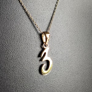 14K Solid Gold Charm Number 3 Pendant, 3 Number Pendant Necklace ...