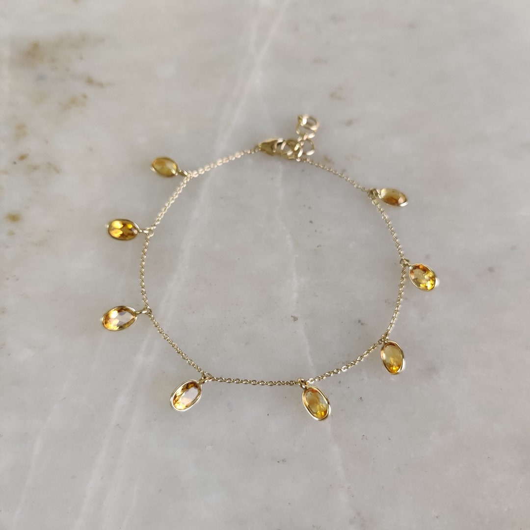 Natural Citrine Bracelet, 14K Yellow Gold Citrine Bracelet, Chain ...