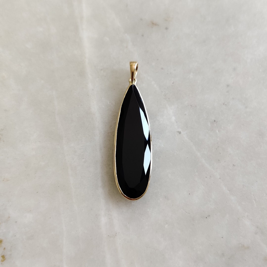 Natural Black Onyx Pendant, 14K Solid Gold Black Onyx Pendant,black ...