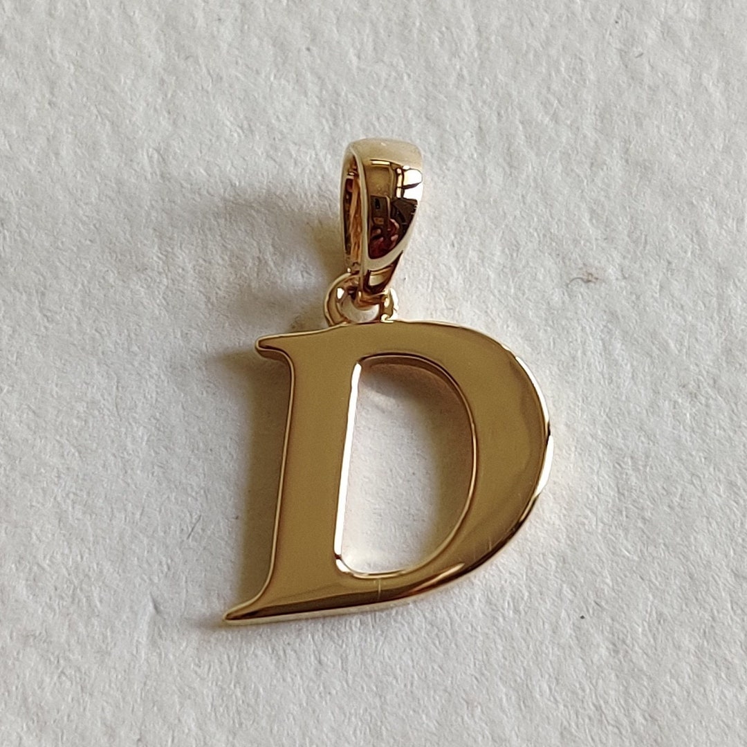 14K Gold Initial D Pendant, Solid Yellow Gold Initial D Charm Pendant ...