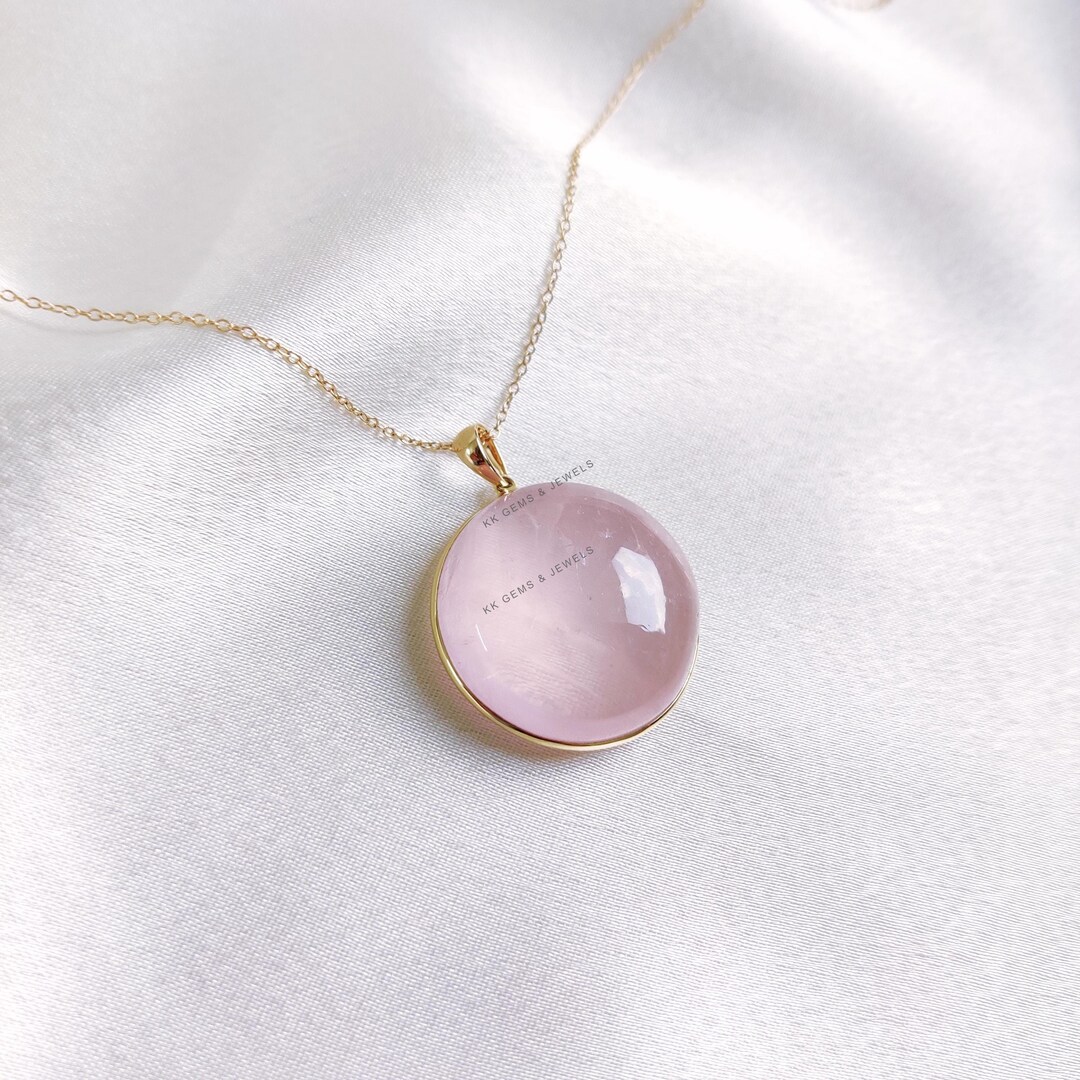 Natural Rose Quartz Pendant, 14K Solid Yellow Gold Rose Quartz Pendant ...