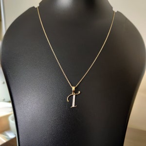 14K Gold Initial T Pendant, Solid Yellow Gold Initial T Charm Pendant ...