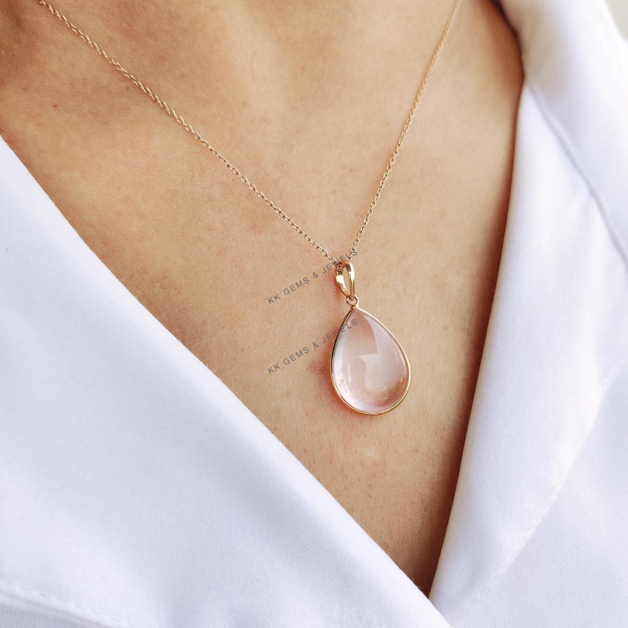 Natural Rose Quartz Pendant, 14K Solid Yellow Gold Rose Quartz Pendant ...