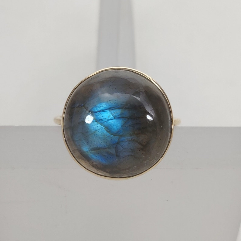 Natural Labradorite Ring, 14K Solid Yellow Gold Bezel Ring, Round ...