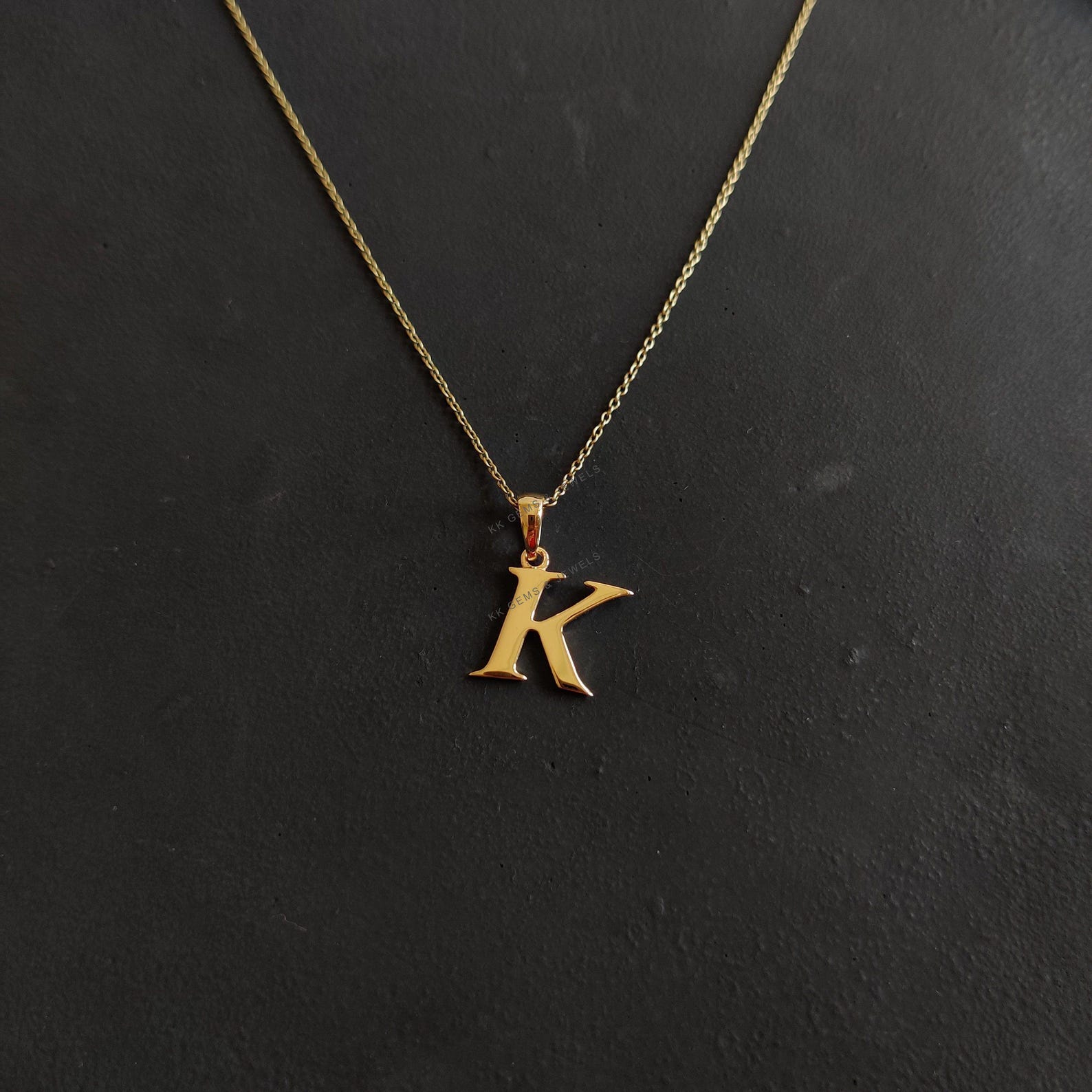14K Solid Gold Initial K Pendant - Letter Charm - Etsy