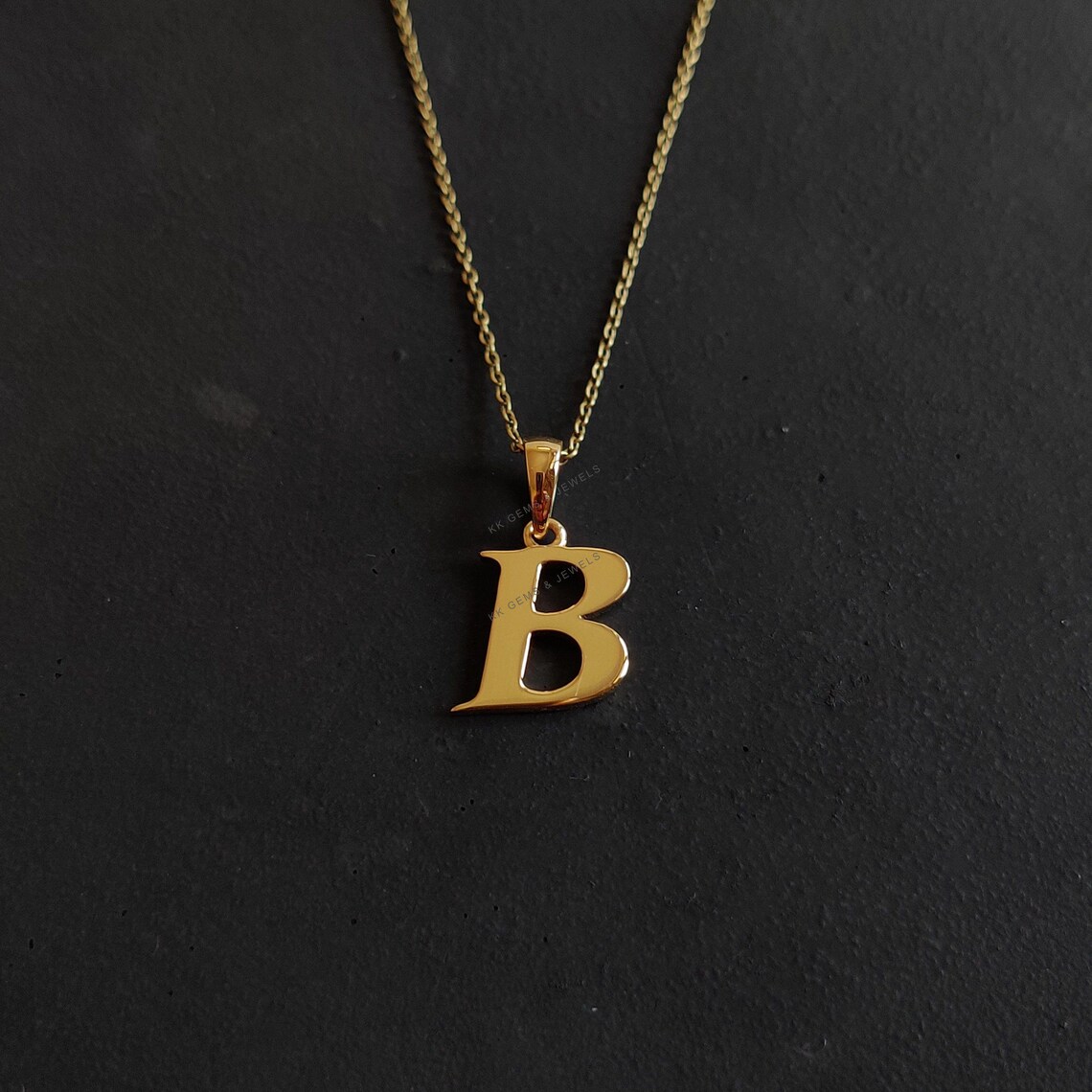 14K Solid Yellow Gold Initial B Pendant, Letter Charm - Etsy