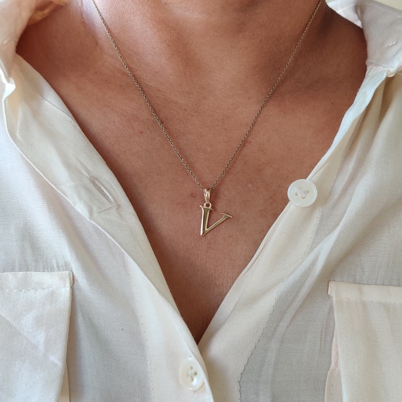 14K Gold Initial V Pendant Solid Yellow Gold Initial V Charm Pendant Gold Charm Pendant Alphabet V Pendant Birthday Gift Letter Pendant Etsy