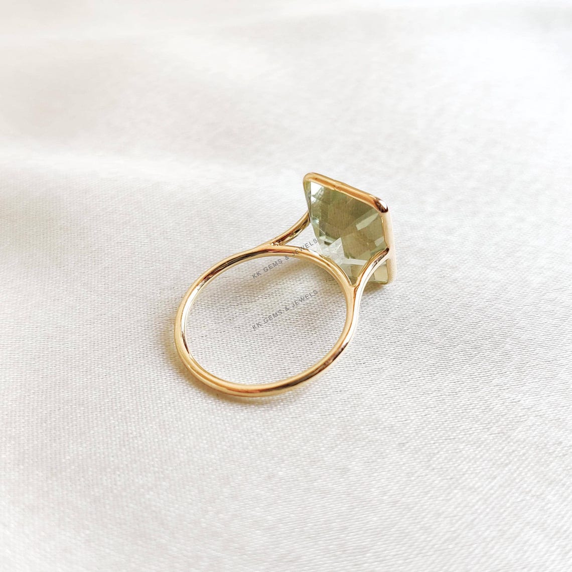 14K Solid Gold Natural Green Amethyst Ring: Octagon Bezel Ring ...
