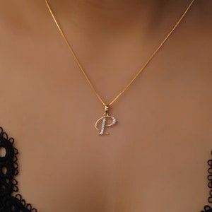 14K Gold Initial P Pendant, Solid Yellow Gold Initial P Charm Pendant ...